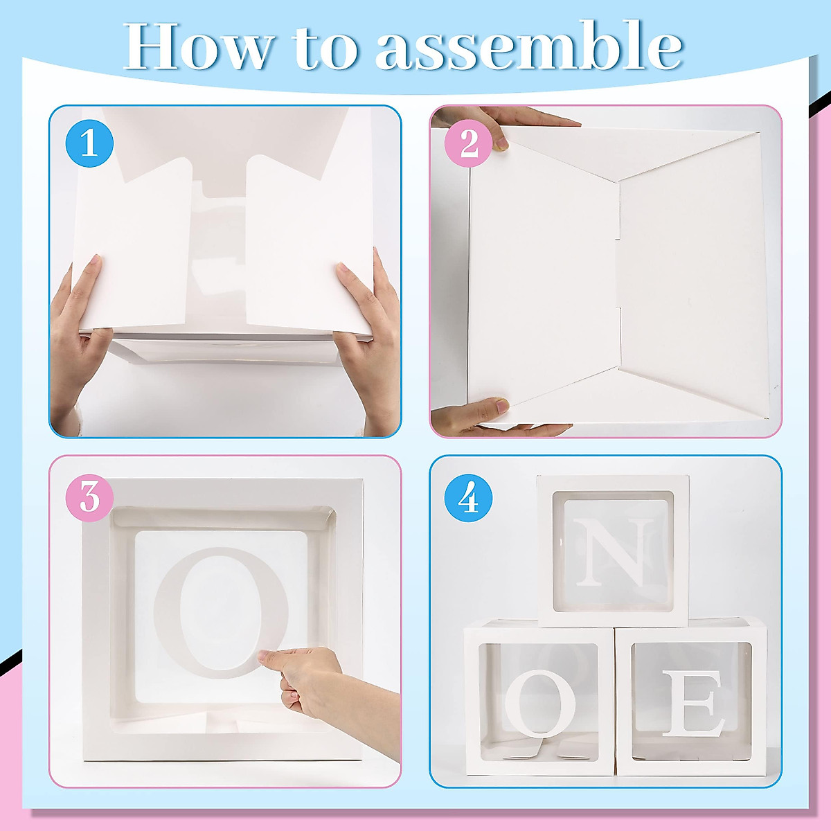 One Balloon Boxes for 1st Birthday with 3pcs ONE Letters for 1st Birthday Decorations Boy Girl(White)