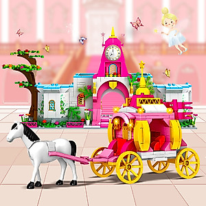 HOGOKIDS Girls Castle Princess Building Toys - Girl Dream House 5-in-1 Pink Castle & Carriage Playsets STEM Building Blocks Set Fantasy Gifts for Kids Age 6 7 8 9 10 11 12 Years Old (998 PCS)