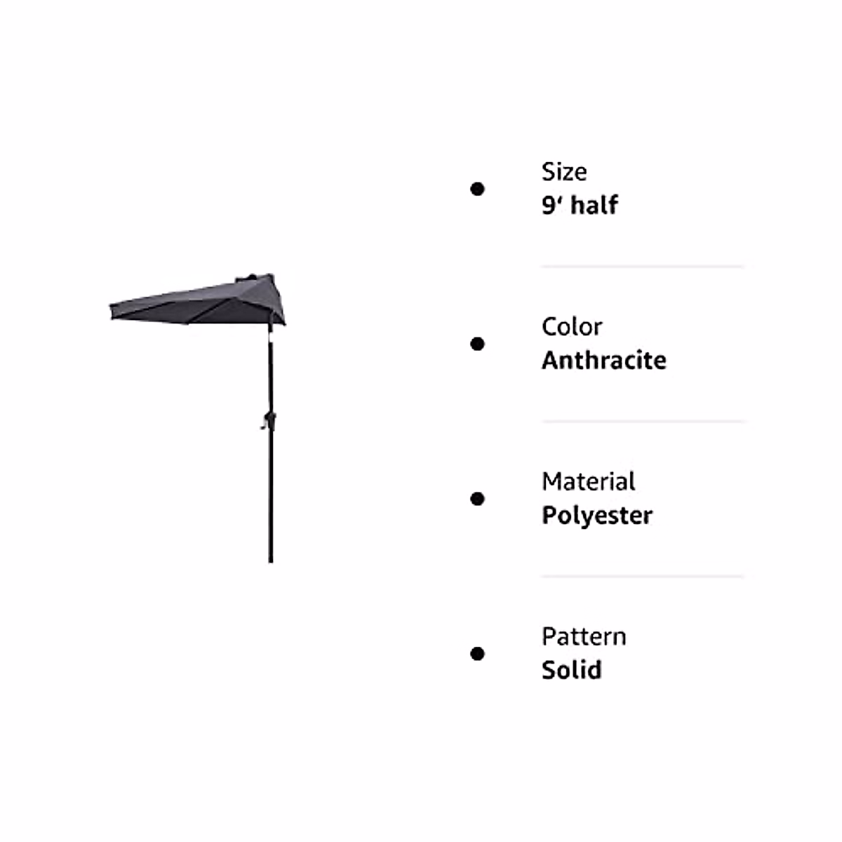 FLAME&SHADE 9 ft Half Round Outdoor Market Patio Table Umbrella with Tilt for Wall Balcony, Anthracite