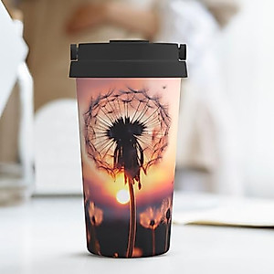 GTKSYNVE Reusable Coffee Mug with Lid and Handle, Dandelion in the Sunset Tumbler for Hot & Cold Drinks 16oz Stainless Steel Insulated Coffee Tumblers Double Wall Vacuum Thermal Cup