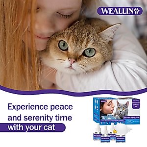 WEALLIN Cat Calming Diffuser Kit - Cat Pheromones Calming Diffuser Relieve Anxiety & Stress - 5-in-1 Cat Pheromone Diffuser Kit with 1 Diffuser + 4 Refill 48ml Vial-120 Days of Comfort and Relaxation