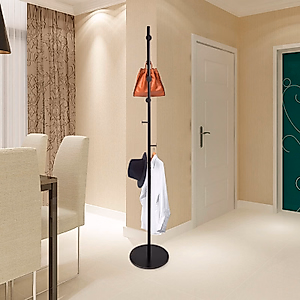 ChezMax Metal Coat Rack Stand with Marble Base, Freestanding Coat Rack with 8 Round Hooks, Heavy Duty Hall Tree for Hanging Clothes Bags Scarves Umbrella Jacket Purse, Entryway Floor Hat Hanger(Black)