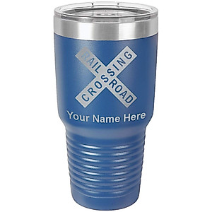 LaserGram 30oz Vacuum Insulated Tumbler Mug, Railroad Crossing Sign 1, Personalized Engraving Included (Dark Blue)