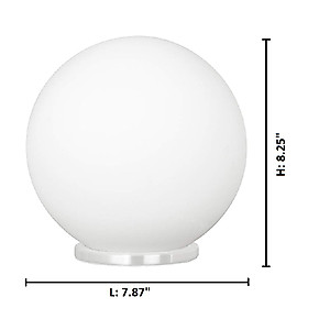 EGLO Rondo Collection 8-Inch Round Table Lamp with Glass Ball Shade for Living Room, Bedroom, Dorm, and Office, 60W, White/Frosted Opal