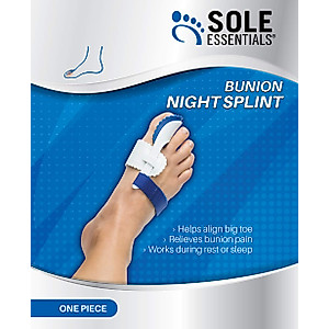 Sole Essentials Bunion Night Splint, Supports and Realigns Big Toe, White/Blue, Universal-Left