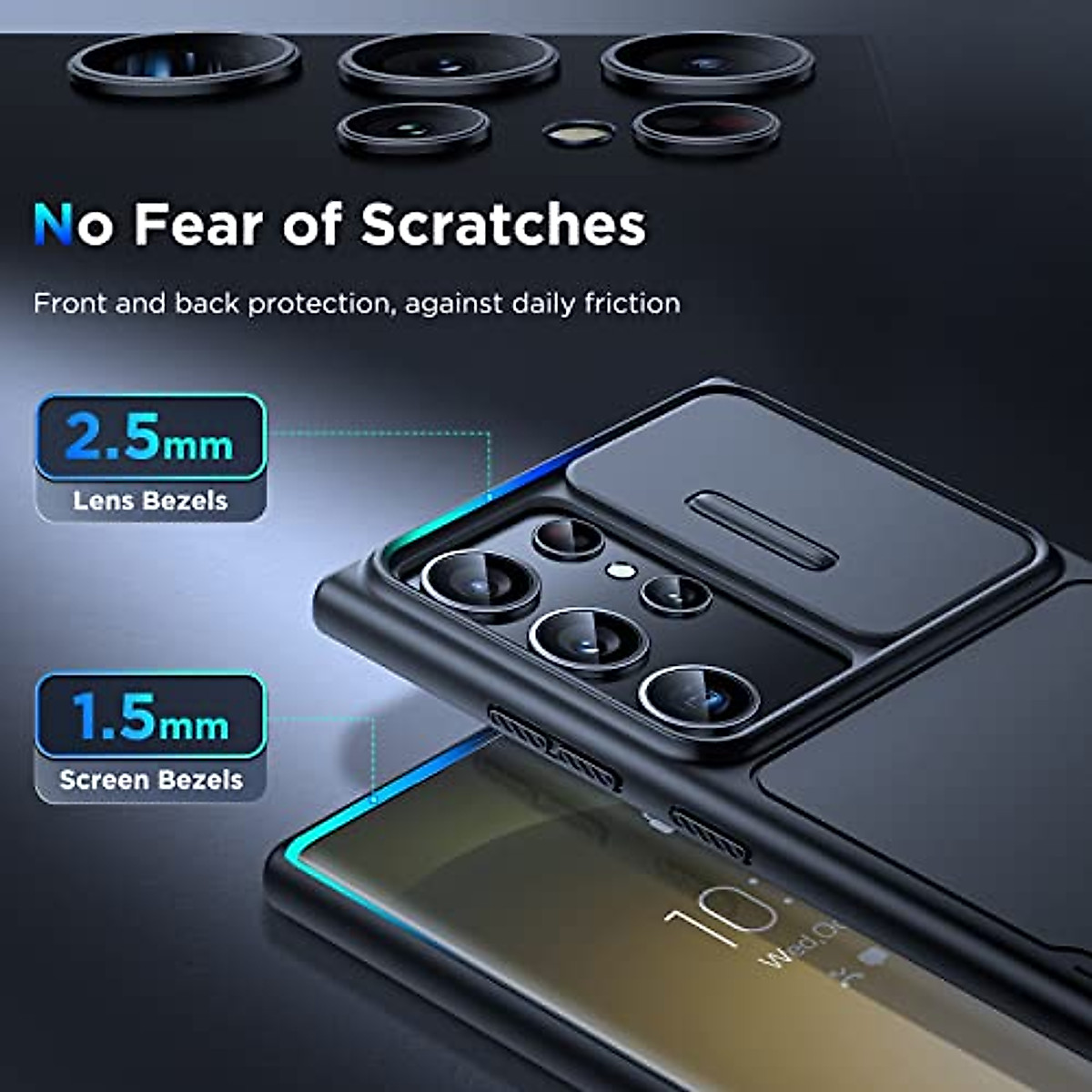 Simtect for Samsung Galaxy S23 Ultra Case with Camera Cover, [Military Drop Protection] [Snug Touch], Slim Protective Hard Back and Soft Edge Phone Case for Galaxy S23 Ultra Case 6.8 Inch- Black