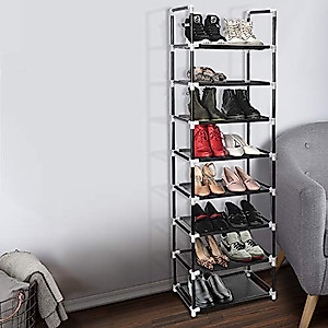 ERONE Shoe Rack Organizer 8 Tiers, Narrow Shoe Storage Durable Shoe Shelf 16-20 Pairs Slim shoe rack Metal Shoe Tower Cabinet Space Saving Closet shelves