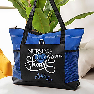 callie Personalized Nurse Tote Bag for Women, Nursing Is A Work of Heart Bags with Zipper, Nurse Appreciation Gift Nurse Week Gift