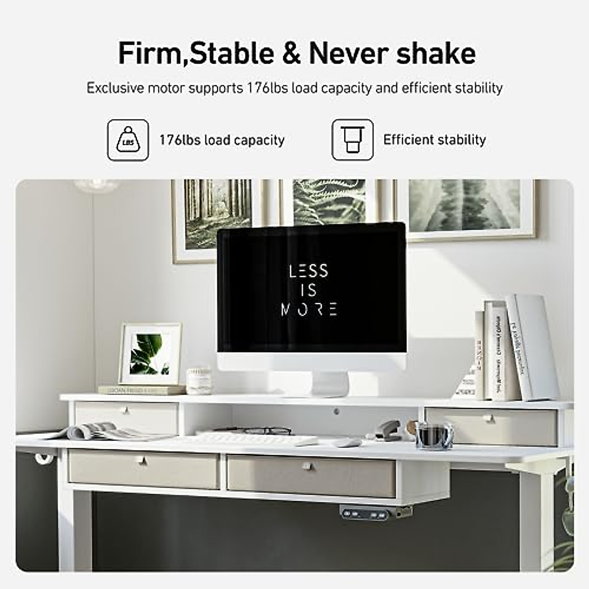 FEZIBO Sturdy Height Adjustable Electric Standing Desk with Drawers, 63 x 24 Inch Stand Up Table with Large Storage Shelf, Sit Stand Desk, White Top