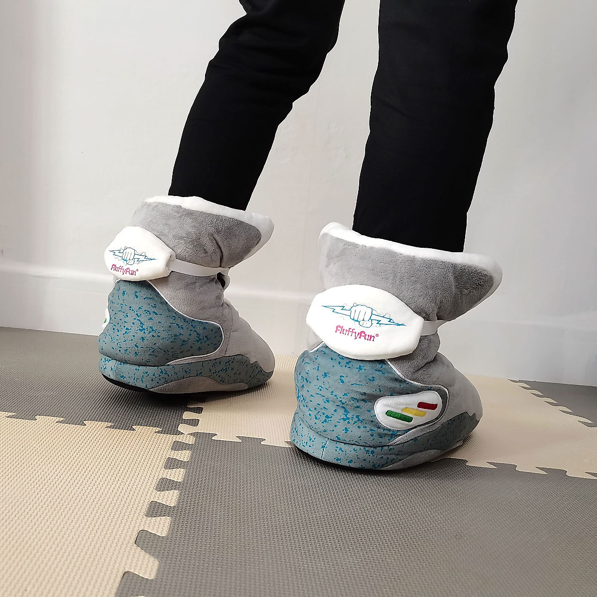 FLUFFYFUN LED lit plush Sneaker Slippers Unisex Men (9-12)