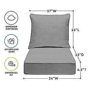 Honeycomb Outdoor Textured Solid Platinum Grey Deep Seating Patio Cushion Set: Resilient Foam Filling, Weather Resistant and Stylish Set, Seat: 24" W x 23" D x 6.5” T; Back: 27" W x 24” L