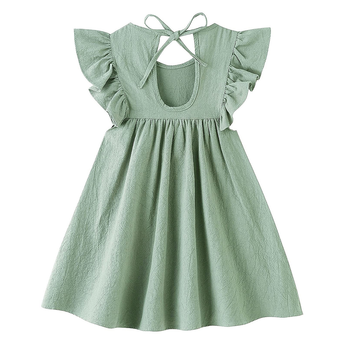 LYXIOF Toddler Baby Girl Cotton Linen Dress Ruffle Sleeve Halter Sleeveless Kids Casual Beach Dresses Green 90CM
