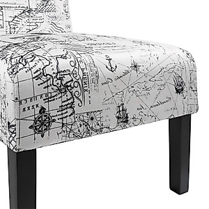 STHOUYN Modern Fabric Print Armless Accent Chair Decorative Corner Side Slipper Vanity Chair for Bedroom Desk, Living Room Furniture Map Design White