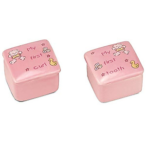 BRUBAKER My First Piggy Bank Gift Set for Baby Girl - 4 Pcs Keepsake Gift Set Includes Piggy Bank, First Curl, First Tooth and Photo Frame - Pink