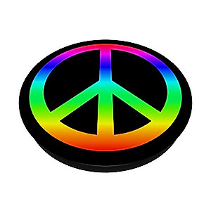 Fuzewear Peace Sign Rainbow Black PopSockets Stand for Smartphones and Tablets