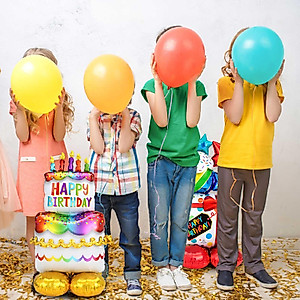 Happy Birthday Balloon, 2 Pcs Standing Happy Birthday Balloons 36 Inch, Thickened Large Happy Birthday Foil Mylar Balloon for Birthday Party Baby Shower Decorations Supplies (Cake and Box Shape)