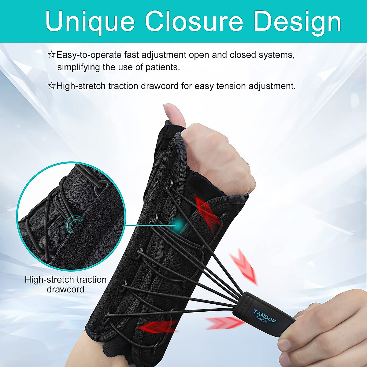 TANDCF bestlife Unisex Universal Wrist Lacer Thumb Spica Splint for Carpal Tunnel Syndrome & De Quervain’s Syndrome,Adjustable Night Wrist Thumb Support Brace with Splints Right Hand For Women & Men,Great for Tendonitis,Arthritis,Wrist Pain,Sprain,Sports