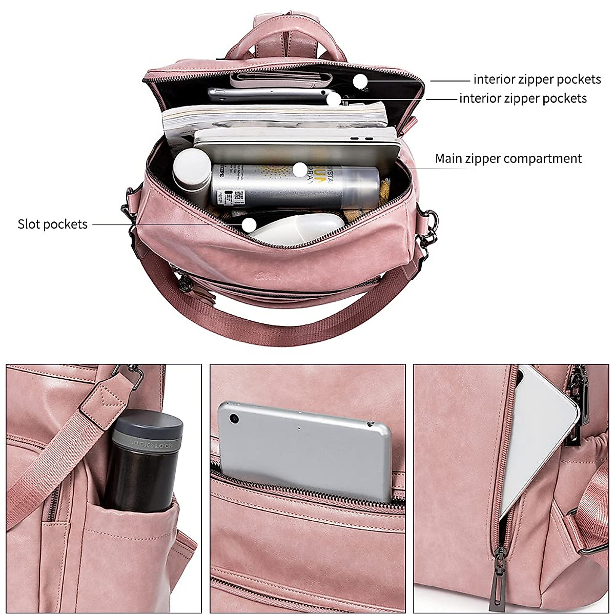 CLUCI Backpack Purse for Women Fashion Crossbody Bag Purse for Women Multi Pockets Vegan Leather Handbags Travel Designer Vintage Ladies Shoulder Bags Light Brown