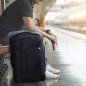 Hybrid 39L Carry On Travel Luggage/Laptop Backpack Bag Fits 15.6 Inch Laptop Notebook with USB Charging Port for School & Business Men Women, Black