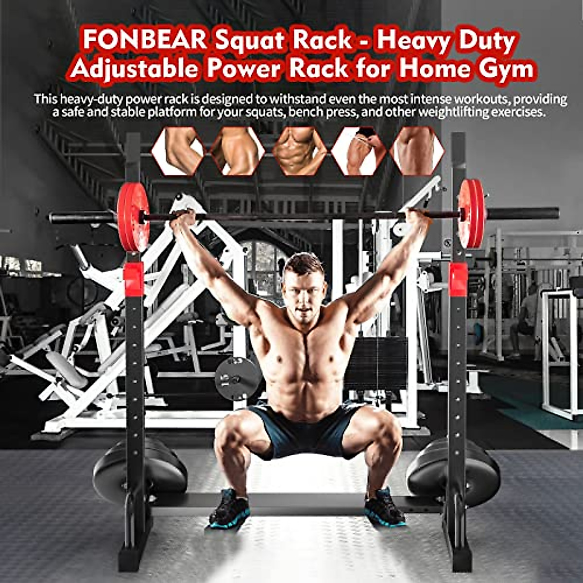 FONBEAR Squat Rack, Barbell Rack, Bench Press 550 LBS Max Load Adjustable Squat Rack Stand Multi-Function Weight Lifting Home Gym - Great for Beginners and Professional Use