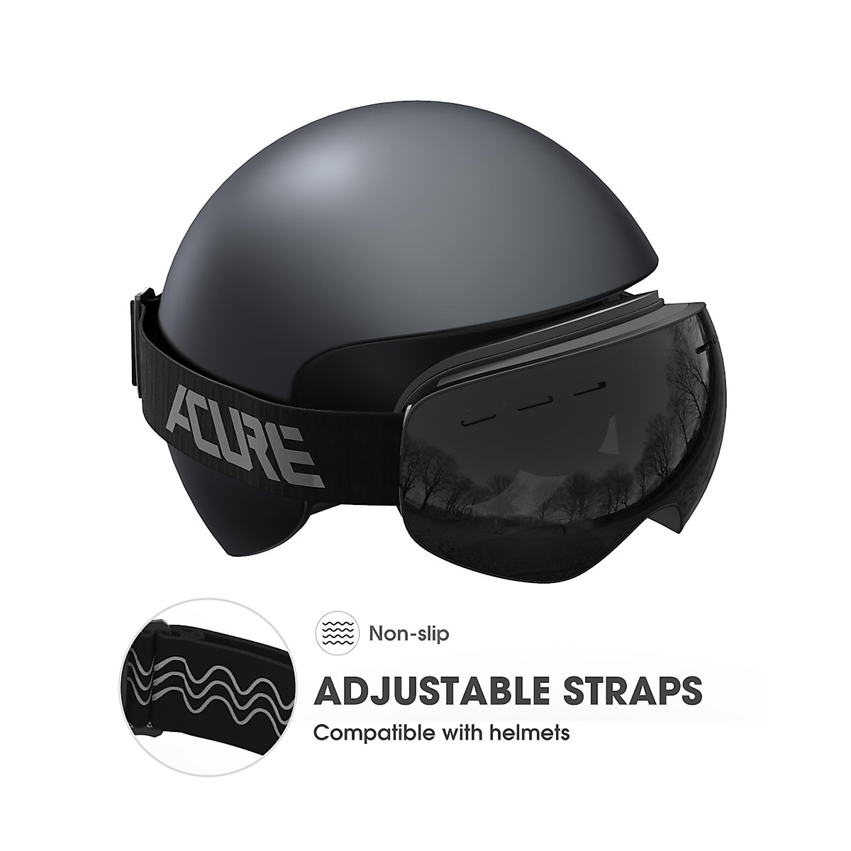 ACURE Ski Goggles, OTG - Over Glasses Snow Snowboard Goggles, Anti Fog, 100% UV400 Protection for Men Women Kids