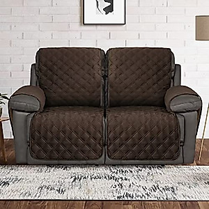 TOMORO Non-Slip Loveseat Recliner Cover, 100% Waterproof Quilted Recliner Chair Slipcover Furniture Protector with Pockets, Washable Couch Cover with Elastic Straps for Kids and Pets