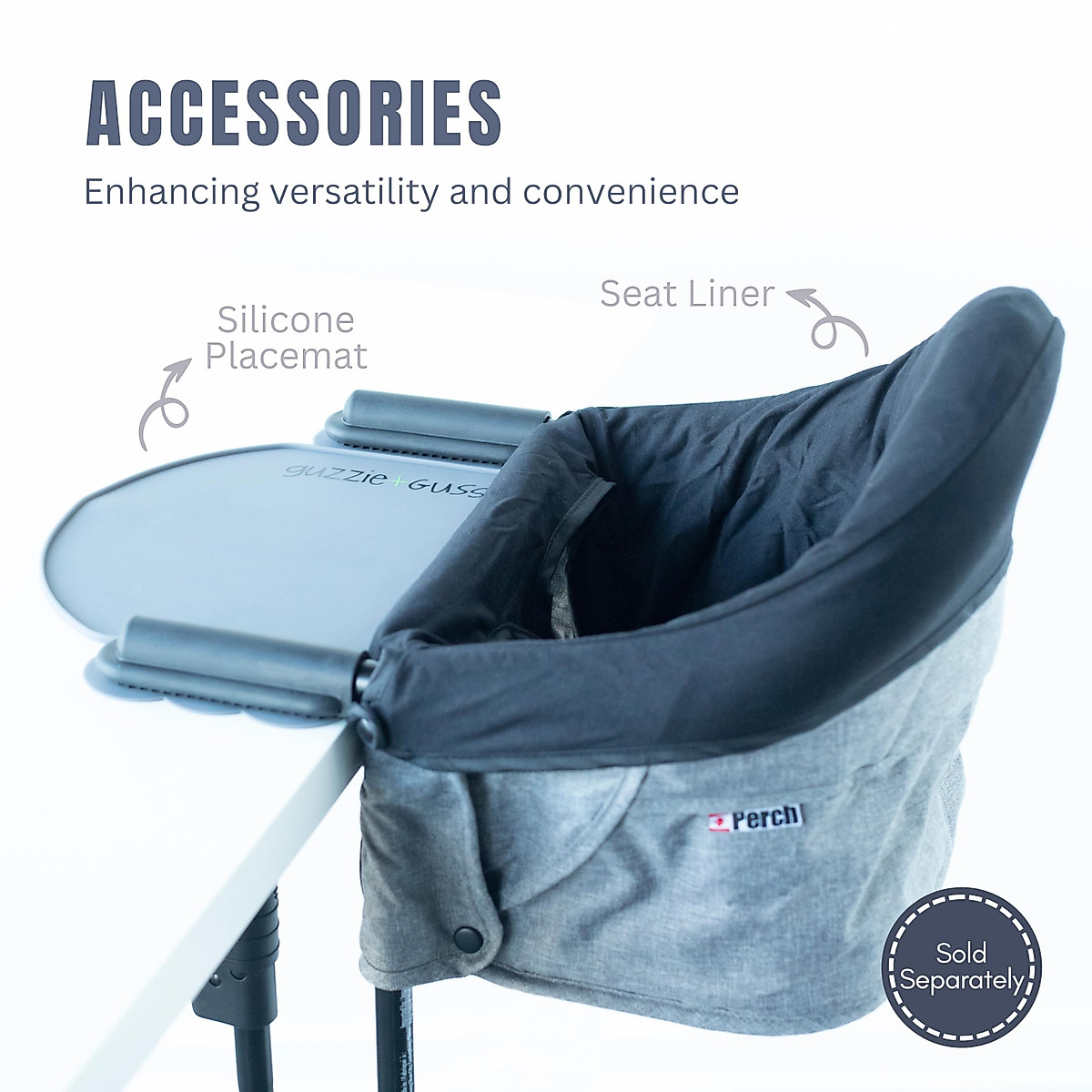 Guzzie+Guss Portable Clip on High Chair for Baby Seat - Folding and Easy Setup for Travel, Home, Restaurants, Picnics - Machine Washable Fabric - Charcoal