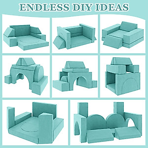 DEYGIA Modular Kids Play Couch, 9PCS Kids Couch for Playroom Bedroom, 9 in 1 Multifunctional Kids Sofa for Playing, Creativing, Sleeping, Indoor Toddler Couch for Boys and Girls (Ice-Snow Blue)