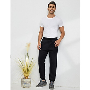 Gihuo Men's Winter Fleece Pants Sherpa Lined Sweatpants Athletic Running Sweatpants Ribbed Leg Comfy Warm Jogger Pants (Black, X-Large)