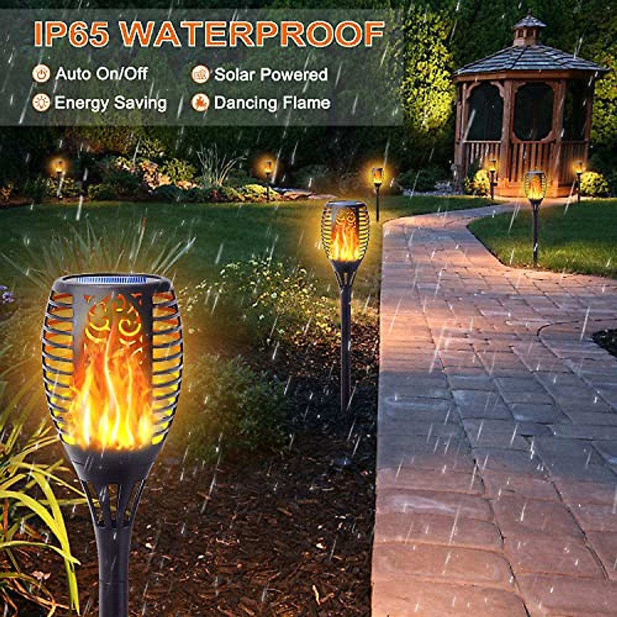 FITSAN 8Pack Solar Torch Light with Flickering Flame, Upgraded 3in1 Solar Lights Outdoor Hanging Lantern, Waterproof Landscape Decoration Lighting for Garden Yard Pathway Driveway, Auto On/Off