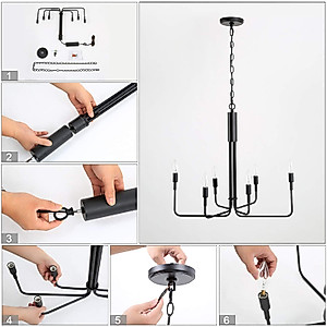 LOG BARN Black Chandelier, Modern Farmhouse Dining Room Lighting Fixtures Hanging, 25” Medium Rustic Pendant for Kitchen Island, Living Room