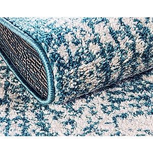 Rugs.com Dover Collection Rug – 5 Ft Round Turquoise Low-Pile Rug Perfect for Kitchens, Dining Rooms