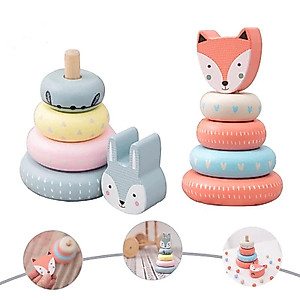 Wooden Stacking Toys for 2 3 4 Year Old, Unisex Toddler Toys, Baby Boy Toys, Montessori Toys for 2 3 4 Year Old, Rings Stacker, Educational Learning Stacking Tower, Wooden Toys (Rabbit Topper)