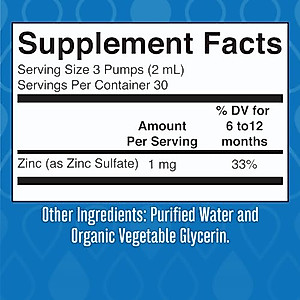 MaryRuth Organics Infant Liquid Ionic Zinc with Organic Glycerin, Zinc Sulfate for Immune Support, Vegan, Formulated for Ages 0-12 Months, 1 Month Supply, 2 Fl Oz