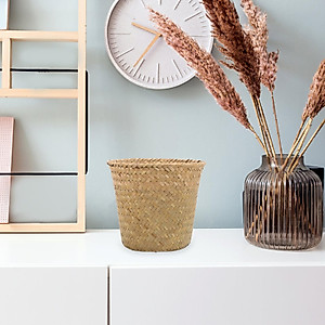 ABOOFAN Wicker Waste Basket Woven Trash Can Boho Recycle Garbage Container Bin Laundry Hamper Plant Flower Pot Storage Basket for Bathroom Kitchen Office