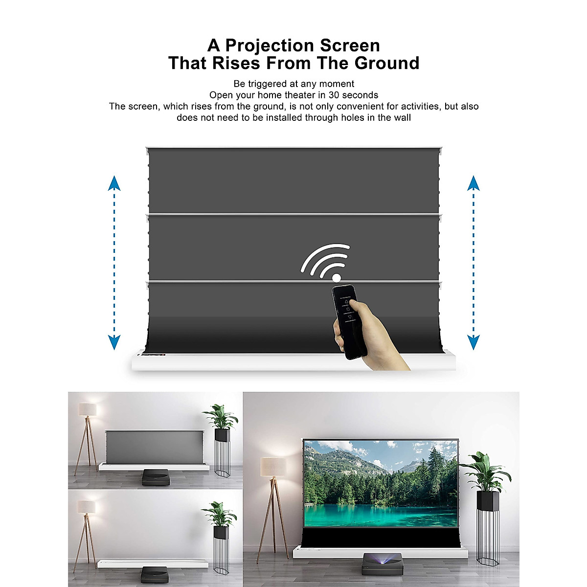 VIVIDSTORM-Projection Screen S PRO 100 inch Motor Rollable Laser TV Tensioned Floor Screen Ambient Light Rejecting Suit for 4k HD Office Movie Cinema Ultra-Short Throw Laser projecror,VWSDSTUST100H