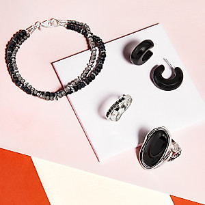 Silpada 'Unique' Sterling Silver Jade and Hematite Bead Bracelet, 7.5"