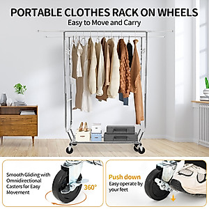 Rolling Clothing Racks for Hanging Clothes, Heavy Duty Clothing Garment Rack Holds 610LBS, Portable Clothes Rack with Wheels Collapsible Commercial Garment Rack for Closet Bedroom Laundry Room