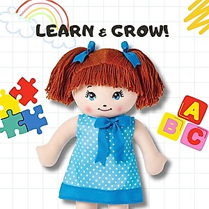 LOVE & HUG 17" Huggable Soft Doll | Stuffed Plush Doll with Blue Dress and Soft Yarn Hair | Baby Doll Toy for Kids and Toddlers to Love and Hug