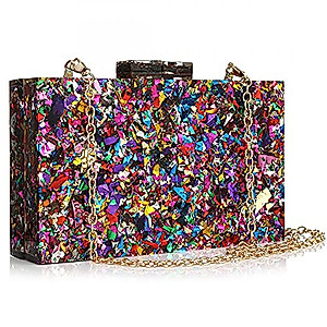 Acrylic Handbags for Women Multicolor Perspex Geometric Purses Box Clutch Elegant Crossbody Bag for Lady Evening Banquet Prom (Multi-colored)