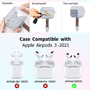 AIBEAMER 7In1 Accessories for Thor AirPods 3rd Case with Keychain, 3D Funny Anime Cartoon Silicone Cover Fashion Cool Protective Cover for Airpod 3rd Generation for Kids Boys Girls- Thor Hammer