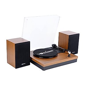 Vosterio Bluetooth Record Player, 3-Speed Belt-Driven Turntable with Bluetooth Input& Output, Aux-in, Two 15W External Speakers, Retro Vinyl Player, Walnut