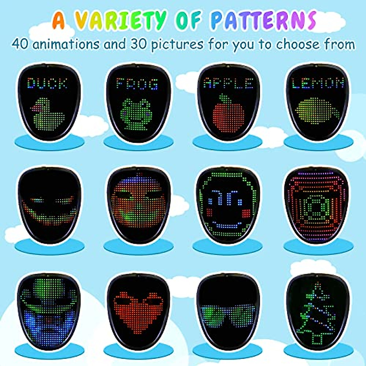 Ompusos LED Mask for kids - Gesture Sensing Transforming Light Up Face Mask for Halloween Rave, Birthday, and Masquerade Parties