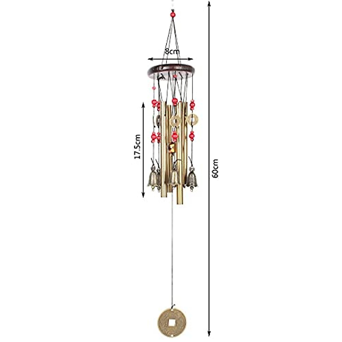 Bwinka Chinese Traditional Retro 4 Tubes 5 Bells Bronze Yard Garden Outdoor Living Wind Chimes 60cm