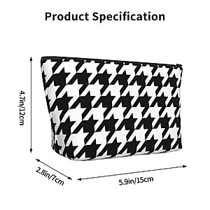 Lightweight Travel Portable Cosmetic Bag Compatible with Black And White Houndstooth, Casual Toiletry Makeup Carrying Pouch Multifunction Coin Cash Storage Cases for Women