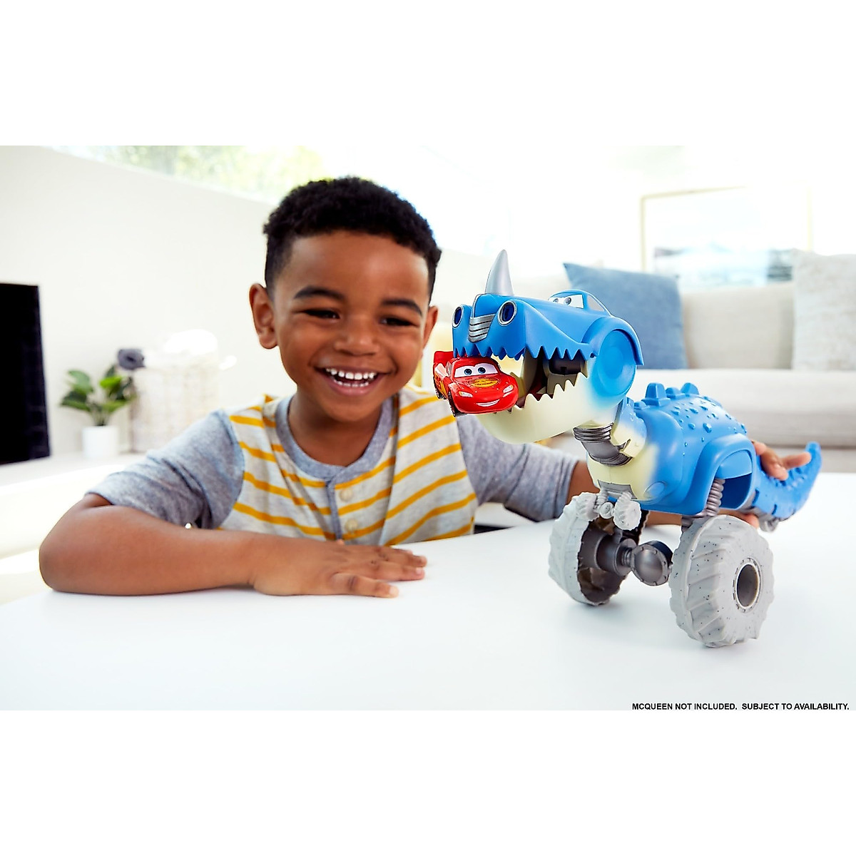 Mattel Disney and Pixar Cars On the Road Dinosaur Toy Vehicle that Eats Cars, Roll-and-Chomp with Tail Steering, 17-inch