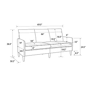 REALROOMS Cassia Pillowback 3-Seater Velvet Sofa, Detachable Pillow, Light Gray