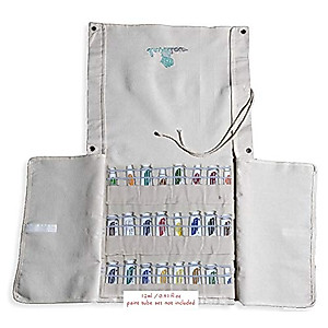 Daveliou Paint Organizer with 24 Slots, Roll Up and Tie Closed for Storage or Travel, Premium Canvas Paint Organizers and Storage for 0.41 fl oz (12mL) Oil and Acrylic Paint Tubes