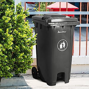 PLASTIC PRINCE 65 Gallon Step-On Rollout Trash Can with Lid, Commercial Heavy-Duty Container with Wheels, Gray