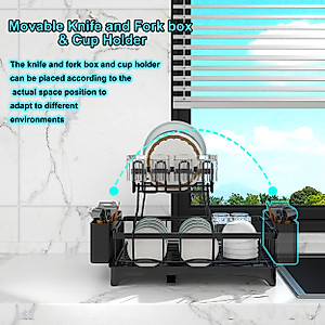 XIYAO Kitchen Dish Dring Rack with Drainboard, 2-Tier in Sink Dish Drying Rack with Utensil Holder for Kitchen Counter, Large Capacity Dish Strainers with Water Bottle Drying Rack (Black)